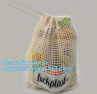 China Factory wholesale reusable long handle cotton net produce bag,cotton net shopping bags for vegetables fruits bagease for sale