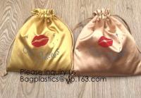 China Shinny Golden Satin Drawstring Bag With Rose Gold Printing,Satin Pouch With Ruffle,Small Colorful Thick Satin Drawstring for sale