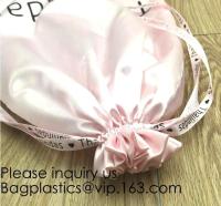 China White Satin Drawstring Bag With Silver Logo,Custom Printed White Satin Drawstring Bag For Hair, Pouch For Loungwear pac for sale