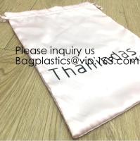 China White Satin Drawstring Bag With Silver Logo,Custom Printed White Satin Drawstring Bag For Hair, Pouch For Loungwear pac for sale
