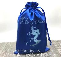 China Luxury Satin Handbag Dust Cover Bag,Dark Blue Thick Matt Satin Pouch With Ribbon,Satin Drawstring Bag For Bikini package for sale