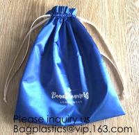 China Luxury Satin Handbag Dust Cover Bag,Dark Blue Thick Matt Satin Pouch With Ribbon,Satin Drawstring Bag For Bikini package for sale