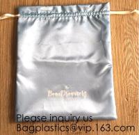 China Luxury Satin Handbag Dust Cover Bag,Dark Blue Thick Matt Satin Pouch With Ribbon,Satin Drawstring Bag For Bikini package for sale
