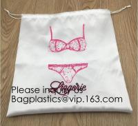 China Customized Drawstring Cup Holder Bag,White Satin Bag With Rose Gold Printing And Ribbon, swimwear, underwear package pac for sale