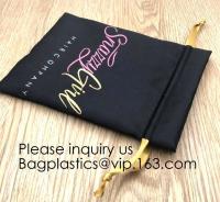 China Rose Gold Printing White and Gold Silk Packaging Bags For Clothing Industry,Pink Silk and Velvet Drawstring Bag With Ros for sale