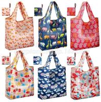China ECO Friendly nylon foldable reusable grocery bag 5 cute designs folding shopping tote bag fits in pocket bagease package for sale
