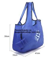 China Printing Logo Polyester Handled Foldable Tote Bag With Snap Closure Foldable Bag Pocket Folding Nylon Shopping Bag for sale