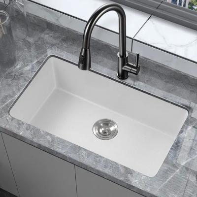 China Triangle Stone Type White Quartz Composite Sink 1CM Thickness Single Bowl for sale
