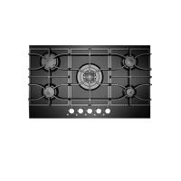 China Electronic Ignition Built In Gas Hob 5 Burners With Heavy Duty Cast Iron Pan Support Panel Glass for sale