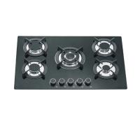 China Electronic Ignition Built In Gas Hob 5 Burners With Heavy Duty Cast Iron Pan Support Panel Glass for sale