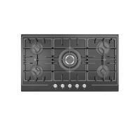 China Electronic Ignition Built In Gas Hob 5 Burners With Heavy Duty Cast Iron Pan Support Panel Glass for sale
