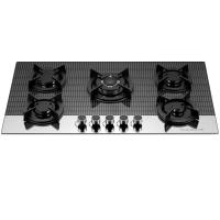 China 110v 5 Burner Built In Gas Hob With Durable Cast Iron Grates And Sleek Glass Top for sale