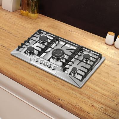 China Hotel 2000W Cook Gas Hob Stainless Steel 5 Burner Gas Stove for sale