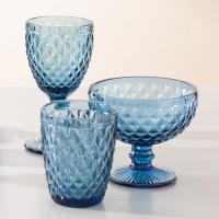 China Small Blue Footed Glass Dessert Bowls 12 Oz Vintage Ice Cream Sundae Dishes 350ml for sale