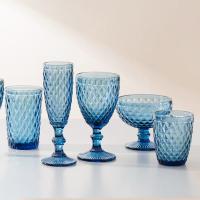 China Small Blue Footed Glass Dessert Bowls 12 Oz Vintage Ice Cream Sundae Dishes 350ml for sale