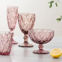 China 12 Ounce Colored Glass Dessert Bowls 350ml Embossed Footed Glass Trifle Bowl for sale