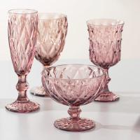 China 12 Ounce Colored Glass Dessert Bowls 350ml Embossed Footed Glass Trifle Bowl for sale
