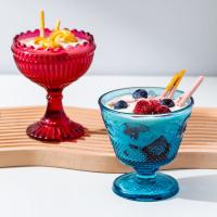China Pressed 8oz Blue Glass Serving Bowls 230ml Colored Mini Glass Trifle Bowls for sale
