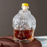 China Lead Free 770ML Engraved Crystal Whiskey Decanter Personalized 27oz Buddha Head for sale