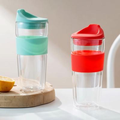 China 455ml Double Wall Drinking Glass Borosilicate Glass 16 Ounce Insulated Tumblers for sale
