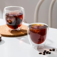 China 9 Ounce Double Wall Drinking Glass Borosilicate Insulated Coffee Cup Mouth Blown for sale