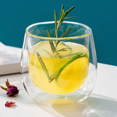 China Double Wall 9oz Hand Blown Glass Tumbler 270ml Clear Insulated Coffee Cups for sale