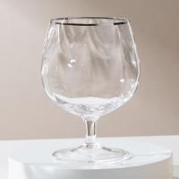China Hammered Unusual Brandy Cognac Glasses 16 Ounces Hand Blown With Gold Silver Rim for sale