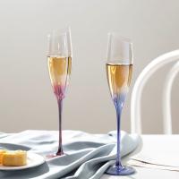 China Rainbow Slanted Long Stem Champagne Glasses 6 Ounces 172ml Gradient Blue for sale