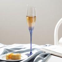 China Rainbow Slanted Long Stem Champagne Glasses 6 Ounces 172ml Gradient Blue for sale