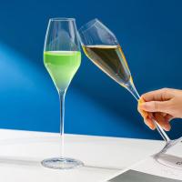 China 11 Oz Wine Long Stem Crystal Tulip Champagne Flutes Glass Transparent Mouth Blown for sale