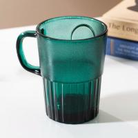China 400ml Striped Glass Drinking Cups Green 14 Oz Glass Mug Lead Free Machine Pressed for sale