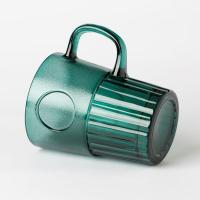 China 400ml Striped Glass Drinking Cups Green 14 Oz Glass Mug Lead Free Machine Pressed for sale