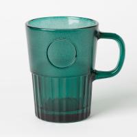 China 400ml Striped Glass Drinking Cups Green 14 Oz Glass Mug Lead Free Machine Pressed for sale