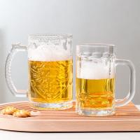 China Embossed 13oz Glass Drinking Cups Transparent 370ml Lead Free Engraved Beer Steins for sale