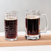 China Heavy Duty 355ml Clear Glass Beer Steins Pressed Beer Glasses With Handles for sale