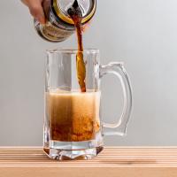 China Heavy Duty 355ml Clear Glass Beer Steins Pressed Beer Glasses With Handles for sale