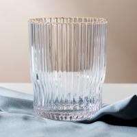 China Silver Gold Rimmed Clear Hand Blown Drinking Glasses 340ml Vertical Striped 12Oz for sale