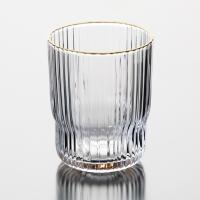 China Silver Gold Rimmed Clear Hand Blown Drinking Glasses 340ml Vertical Striped 12Oz for sale