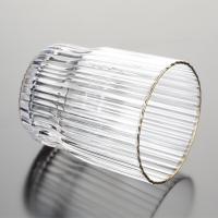 China Silver Gold Rimmed Clear Hand Blown Drinking Glasses 340ml Vertical Striped 12Oz for sale