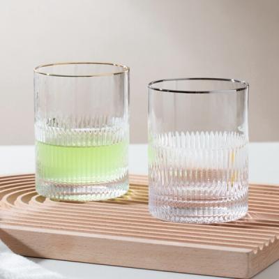 China Gold Rimmed Whisky Glass Drinking Cups 370ml 13 Ounce Hand Blown Glass Tumblers for sale