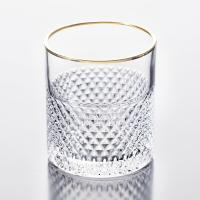 China Diamond Shaped Whisky Gold Rimmed Drinking Glasses 12.6 Ounce 360ml Silver Edge for sale