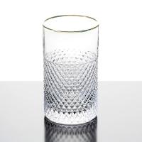 China Diamond Cut Highball Glass Drinking Cups Gold Silver Rimmed 18 Ounce Mouth Blown for sale
