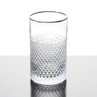 China Diamond Cut Highball Glass Drinking Cups Gold Silver Rimmed 18 Ounce Mouth Blown for sale