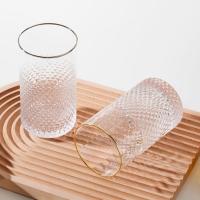China Diamond Cut Highball Glass Drinking Cups Gold Silver Rimmed 18 Ounce Mouth Blown for sale