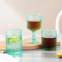 China Hobnail Highball Beaded Drinking Glasses 15 Oz Green 430ml Vintage Old Fashioned for sale