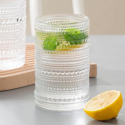 China Beaded Highball Embossed Hobnail Drinking Glasses Clear 12 Ounce Lead Free 342ml for sale