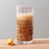 China Plaid Glass Drinking Cups 340ml Lead Free 12 Ounce Crystal Tall Highball Glasses for sale