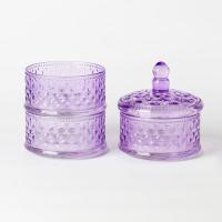 China Purple Stacking Clear Glass Storage Jar 10 Inch Height Three Tier Glass Candy Dish for sale