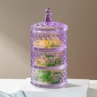 China Purple Stacking Clear Glass Storage Jar 10 Inch Height Three Tier Glass Candy Dish for sale
