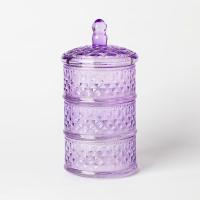 China Purple Stacking Clear Glass Storage Jar 10 Inch Height Three Tier Glass Candy Dish for sale